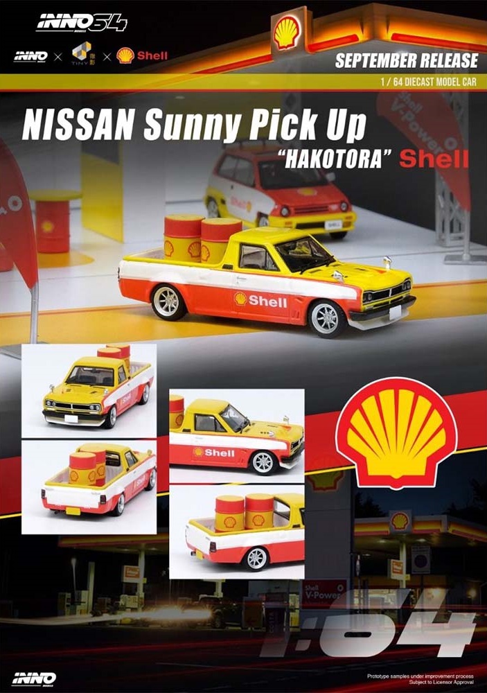 INNO64 1/64 Die-Cast NISSAN SUNNY HAKOTORA "SHELL" Livery - Tiny 微影