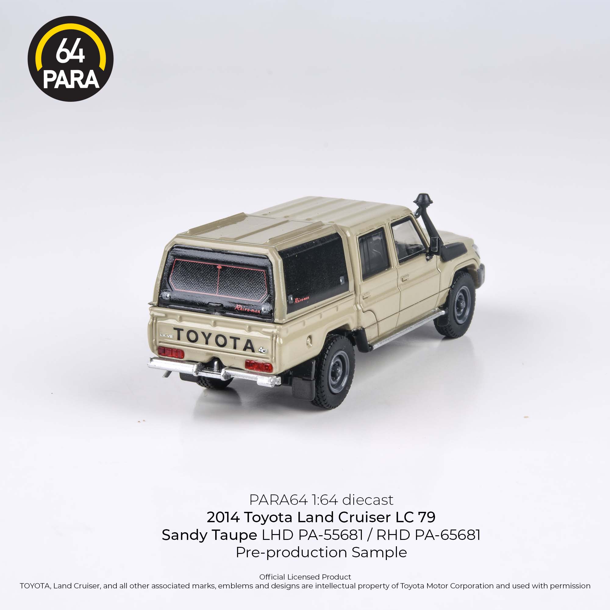 PARA64 1/64 Die-cast 2014 Toyota Land Cruiser Dbl Cab LC79 Sandy Taupe w/ canopy - RHD - Tiny 微影